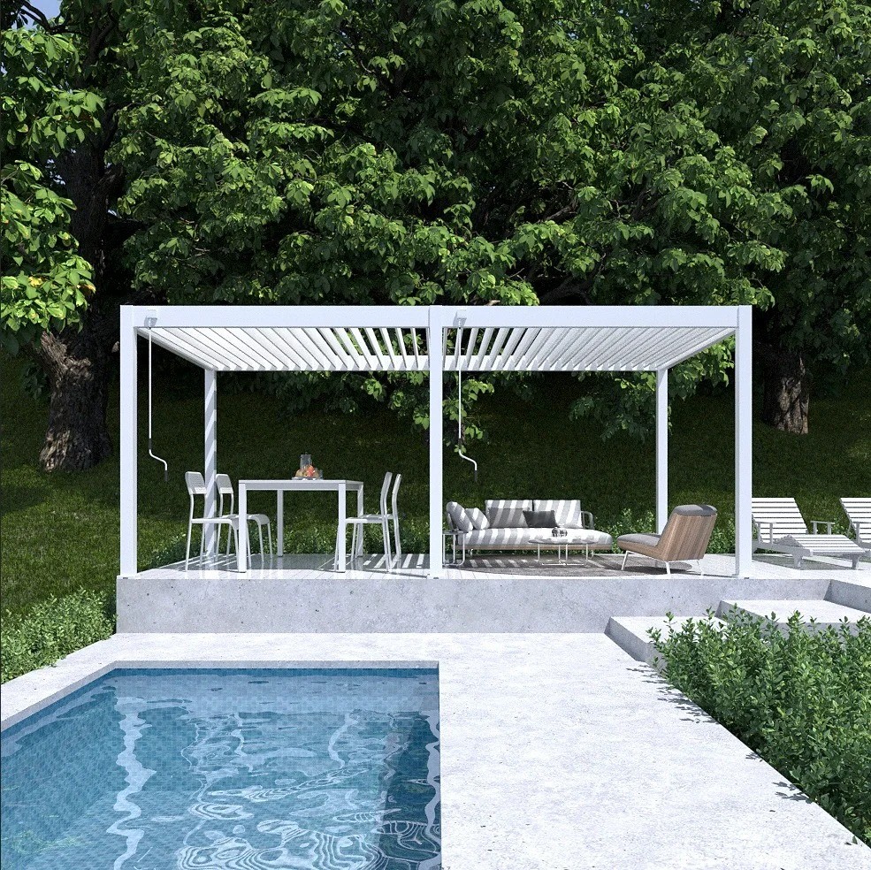 Aluminum Louvered Pergola Luxe Electric Louvered LED Pergola Hardtop Gazebo